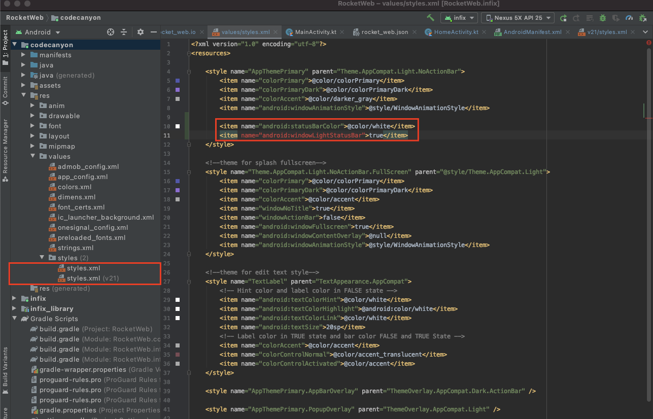 How to change the status bar color? | Rocketweb